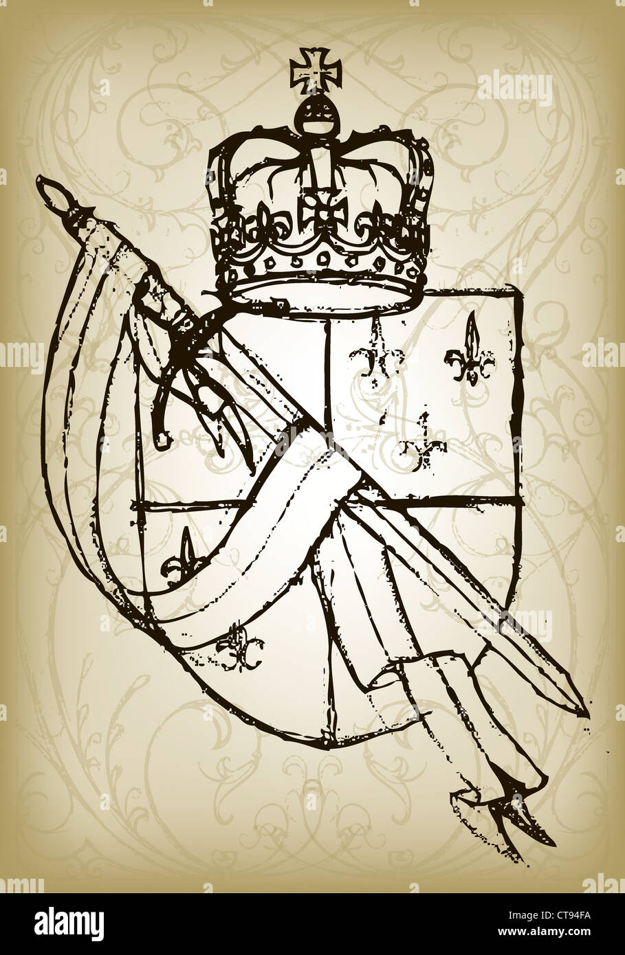vector hand drawn crest vintage illustration Stock Photo - Alamy