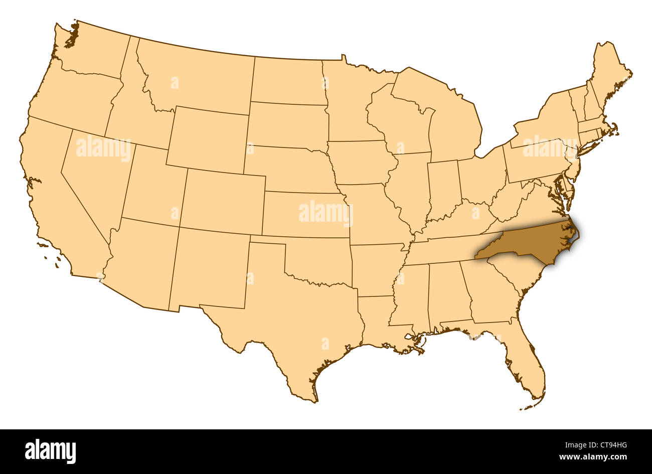 Map of United States where North Carolina is highlighted Stock Photo ...