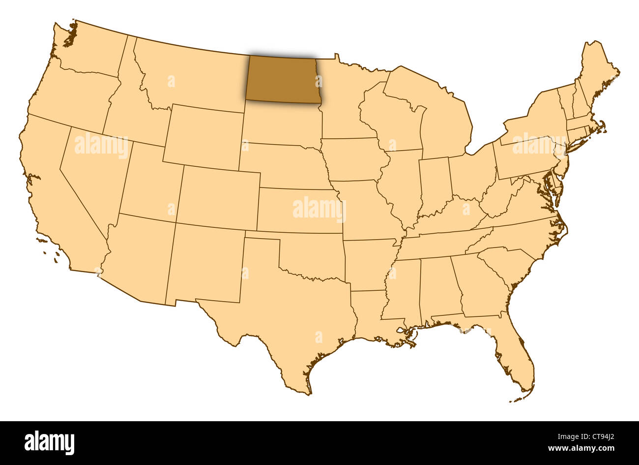 Map of United States where North Dakota is highlighted Stock Photo - Alamy