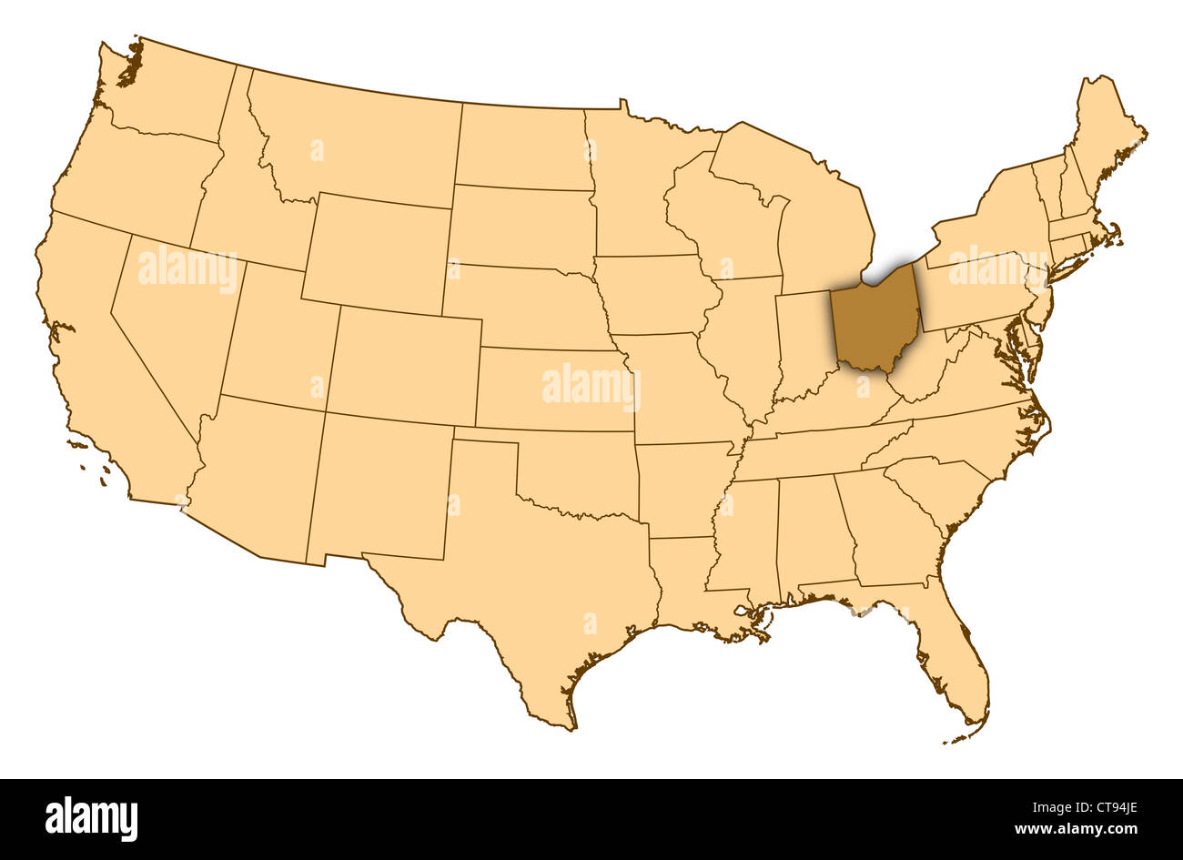 Map of United States where Ohio is highlighted Stock Photo - Alamy
