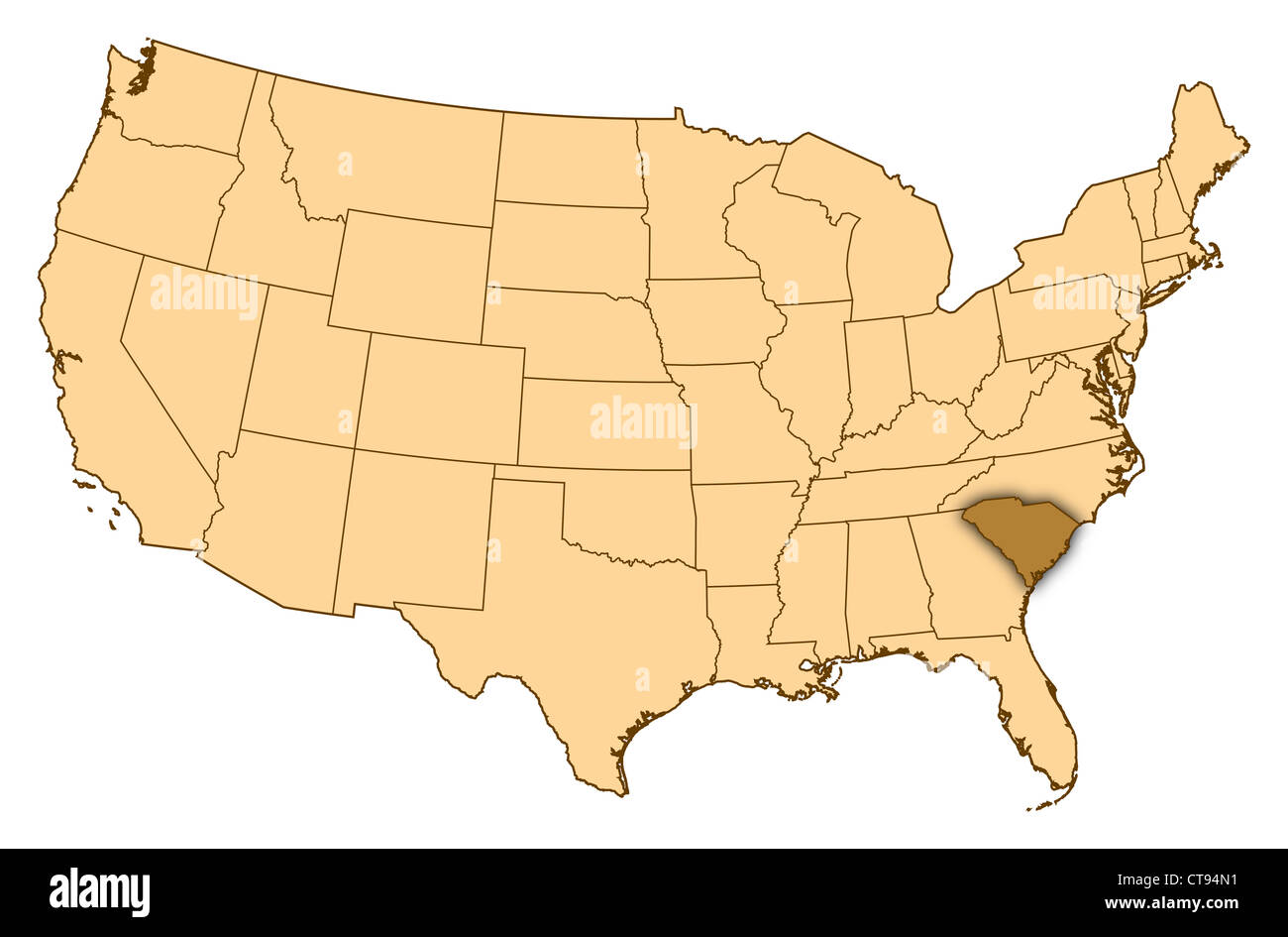 Map of United States where South Carolina is highlighted Stock Photo ...