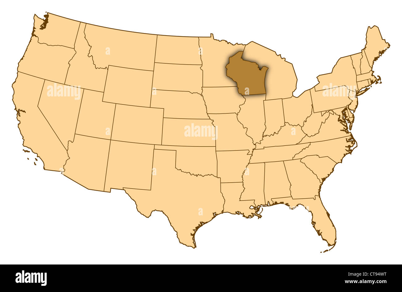 Map of United States where Wisconsin is highlighted Stock Photo - Alamy