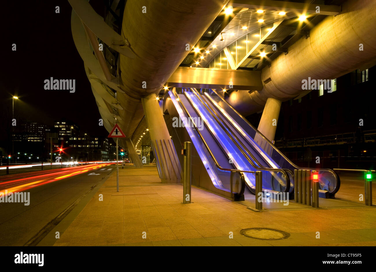 Escalators leading to an above ground tram station, Den Haag, the ...
