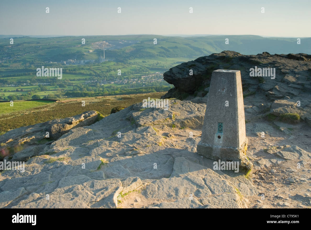 Derbyshire views at sunset on the peak of Win Hill, Peak District ...