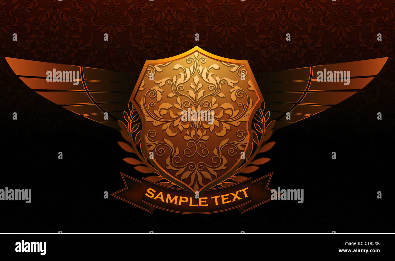 vector vintage emblem with damask background Stock Photo - Alamy