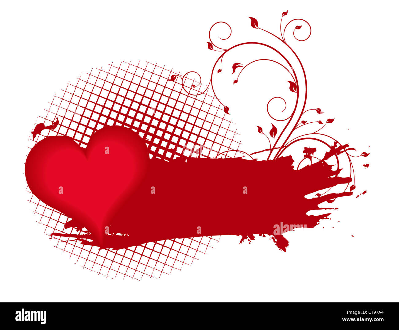 valentine illustration with heart, grunge and floral Stock Photo - Alamy