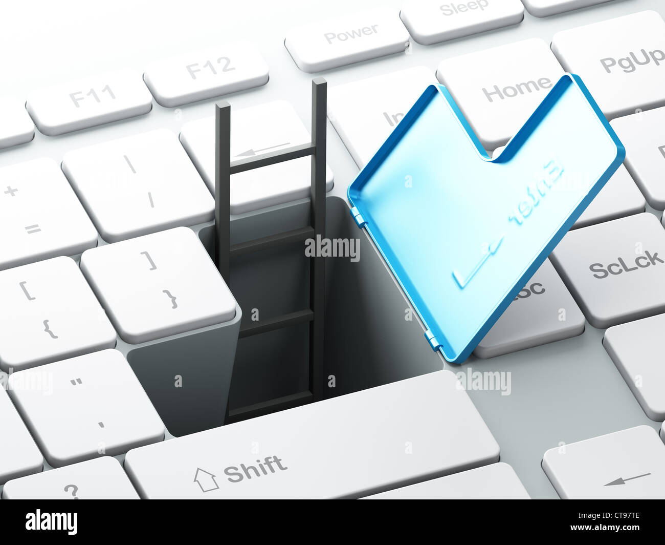 Keyboard with underpass and ladder under Enter key, 3d render Stock ...