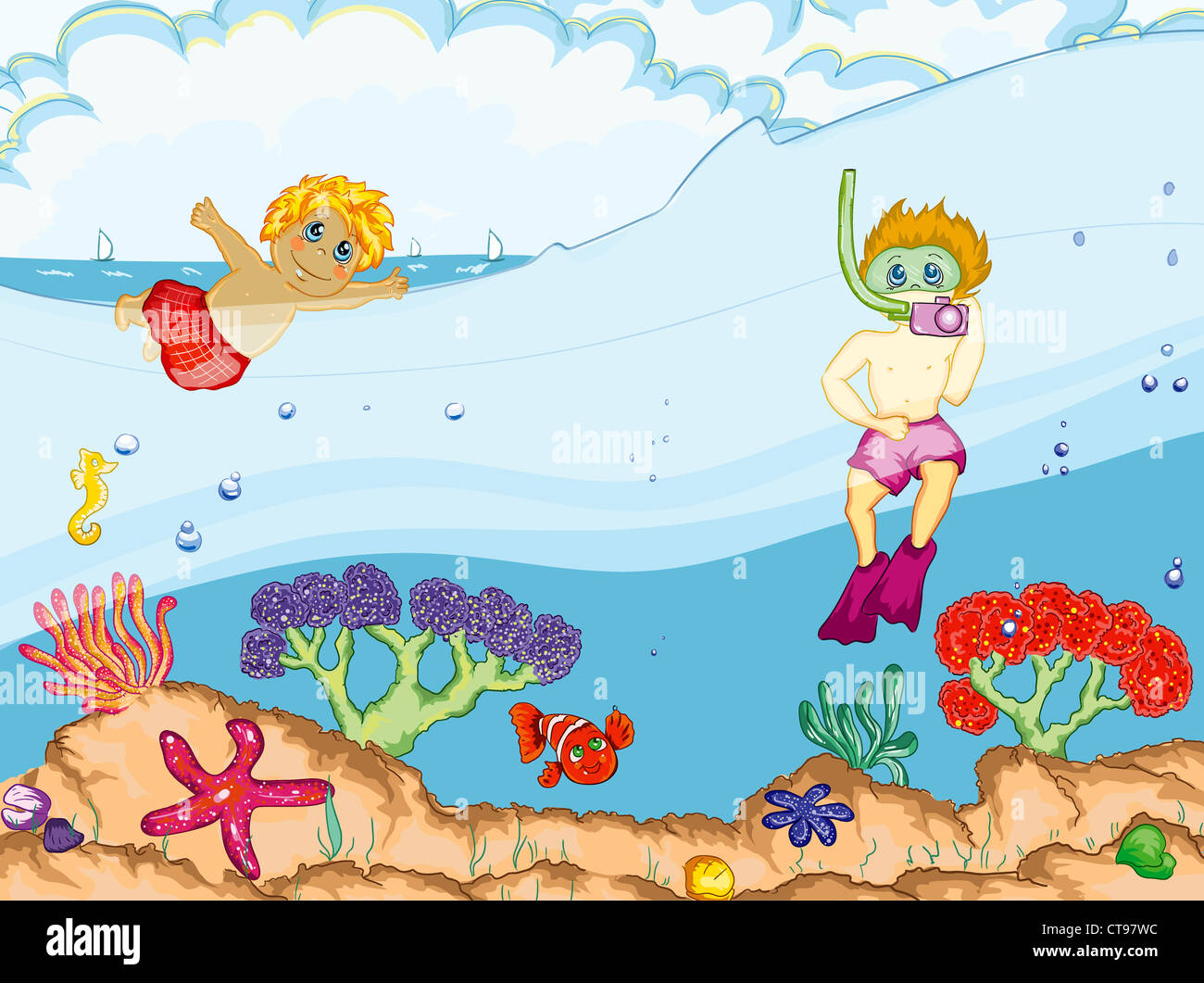 kids swimming vector illustration Stock Photo - Alamy