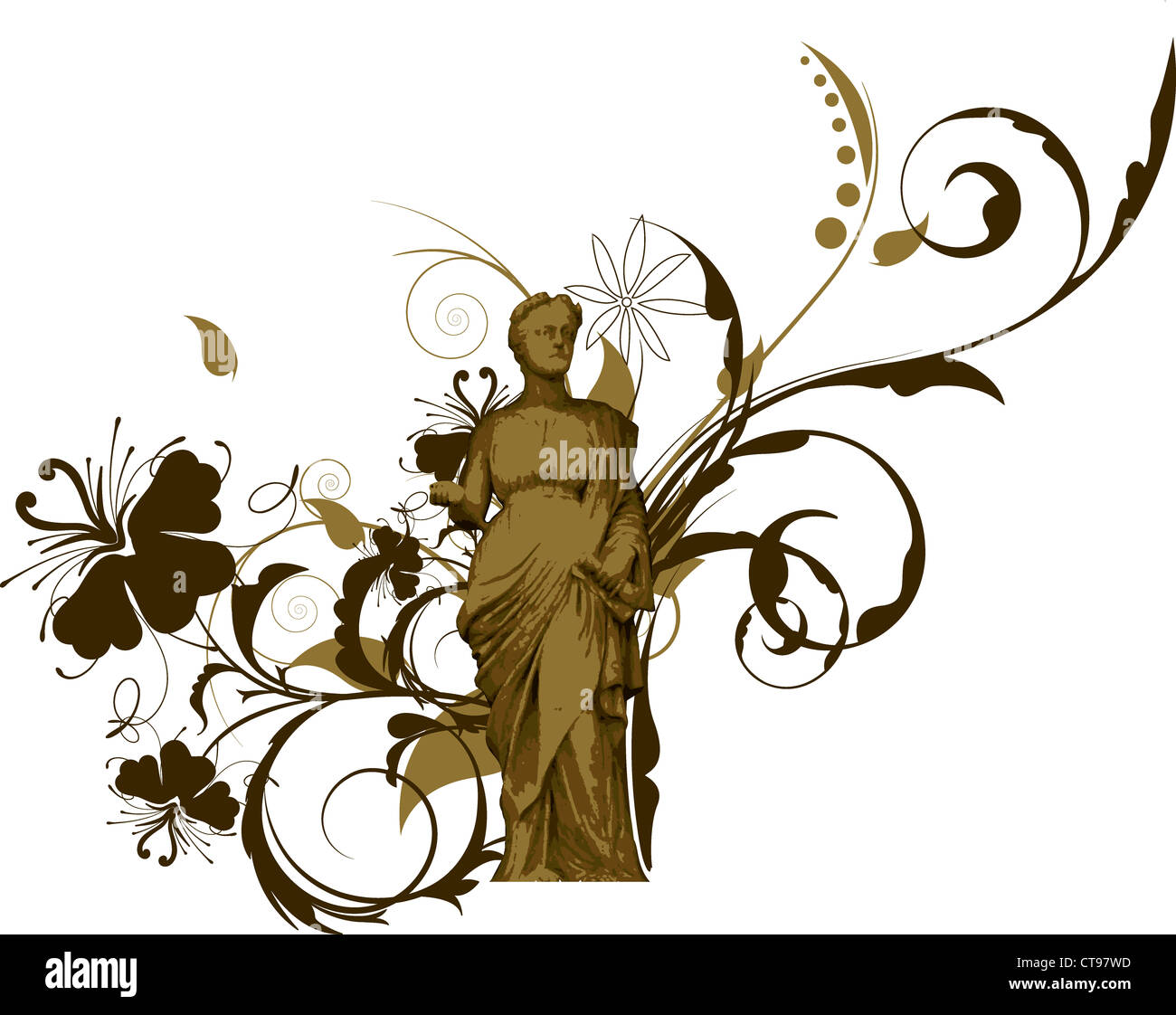 old statue with floral background Stock Photo - Alamy