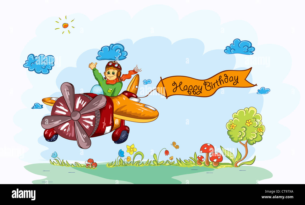 Cute kid flying with a plane Stock Photo - Alamy
