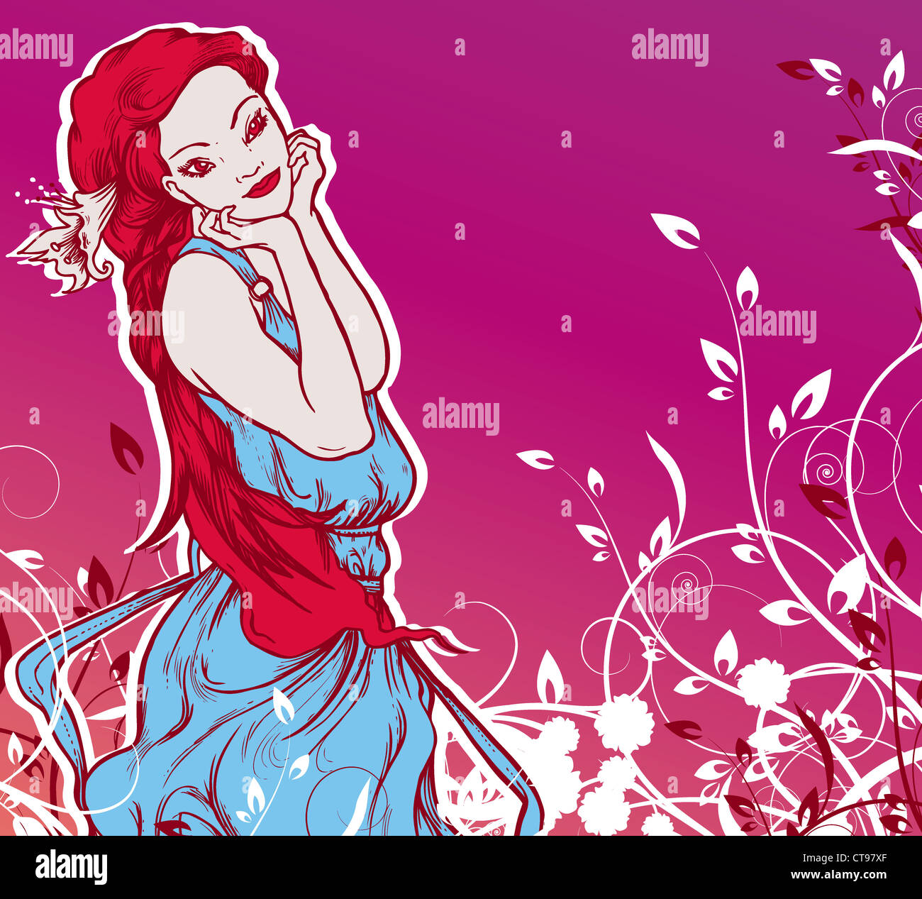 beautiful lady with floral background Stock Photo - Alamy