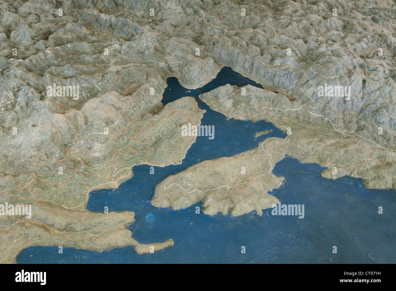 Montenegro Cetinje Kotor Bay relief map Stock Photo - Alamy