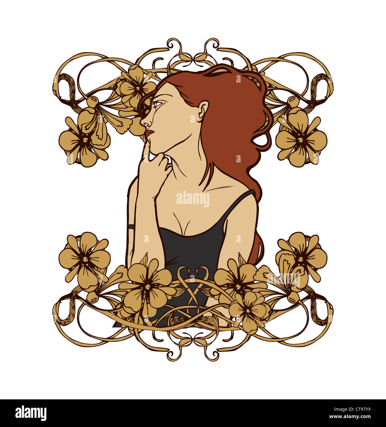 beautiful lady with floral background Stock Photo - Alamy