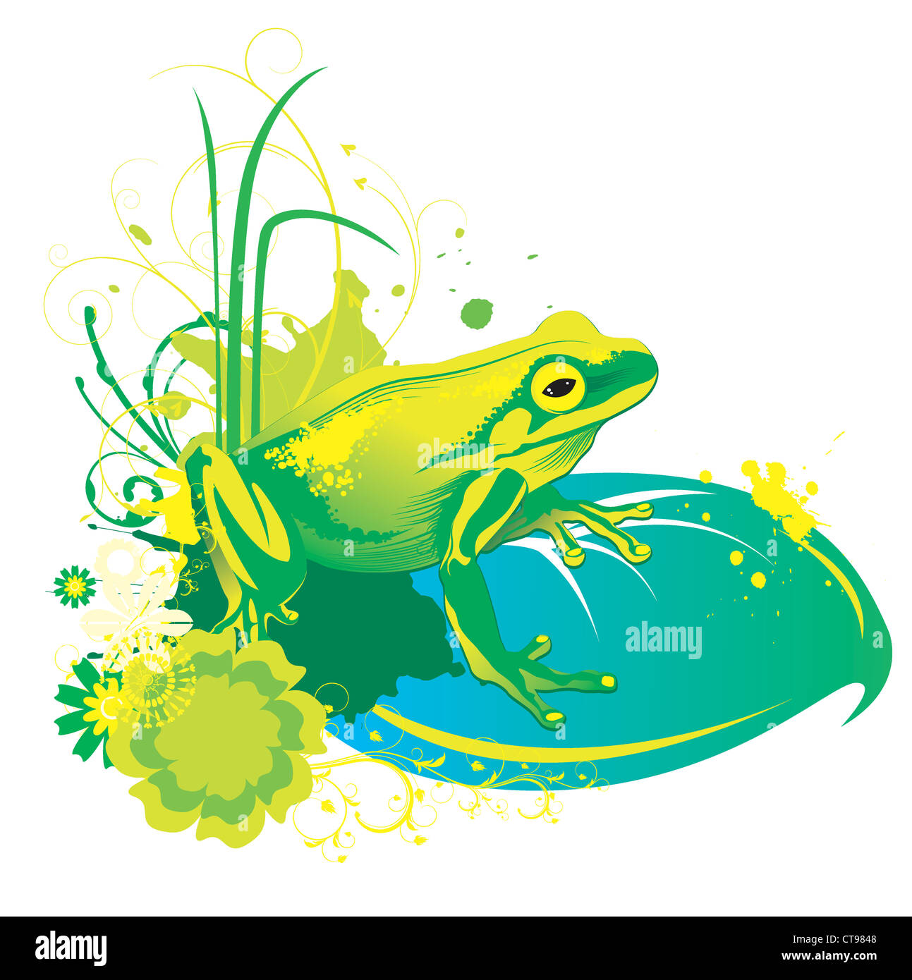 vector spring illustration with frog Stock Photo - Alamy
