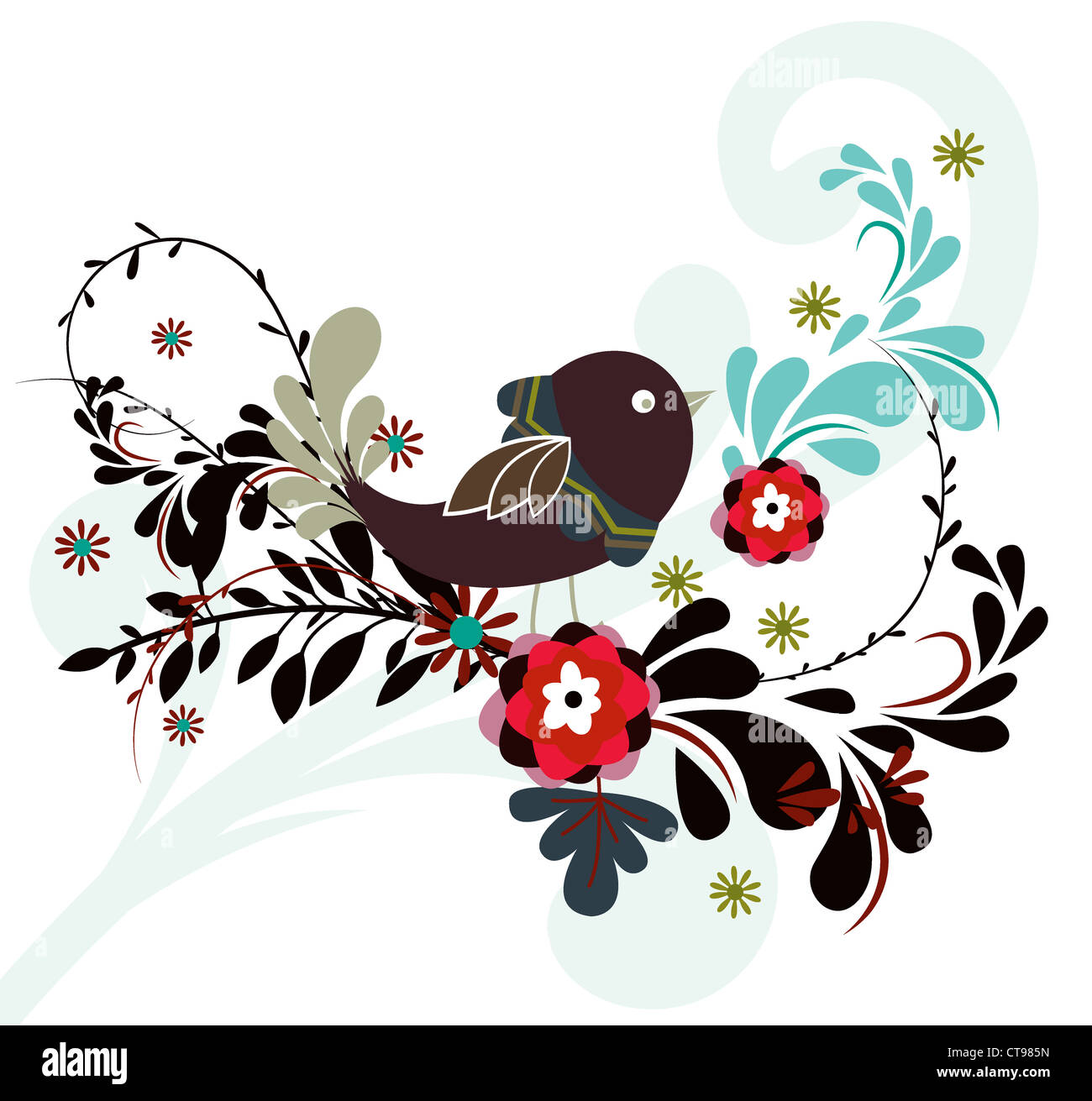 vector abstract bird with floral Stock Photo - Alamy