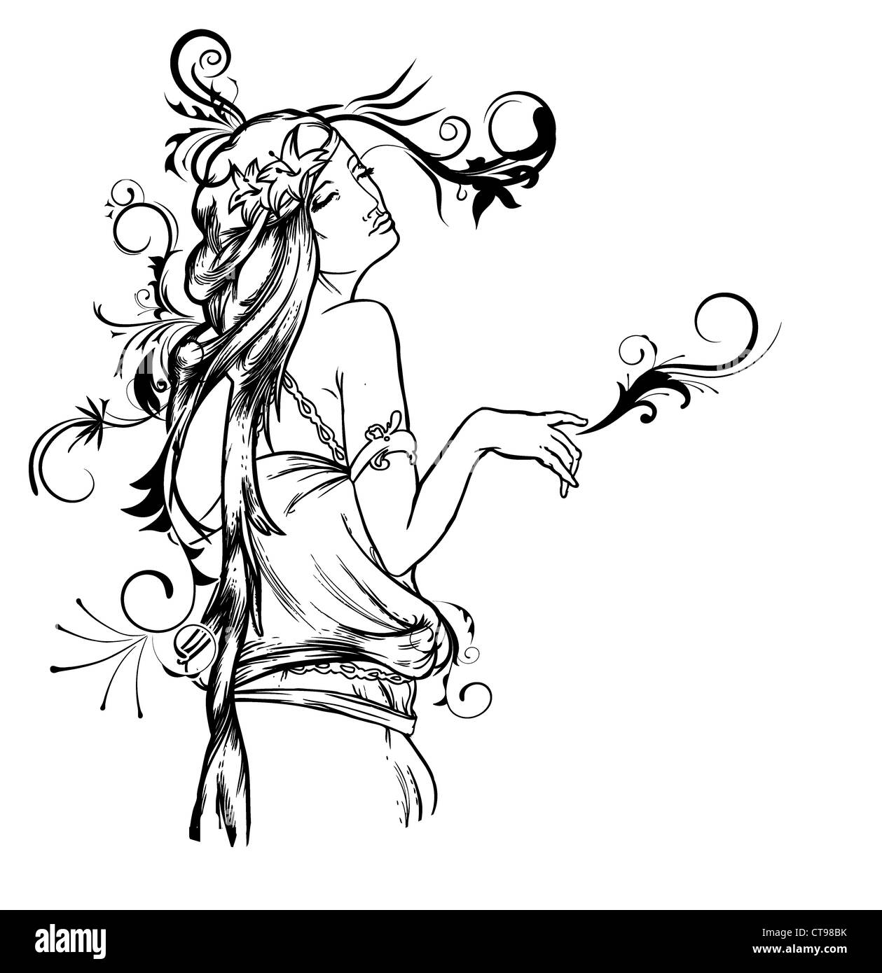 beautiful lady with floral background Stock Photo - Alamy