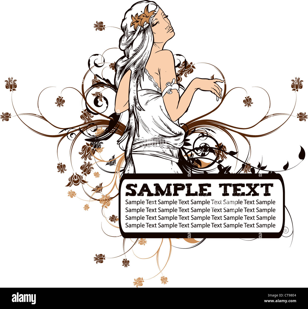 beautiful lady with floral background Stock Photo - Alamy