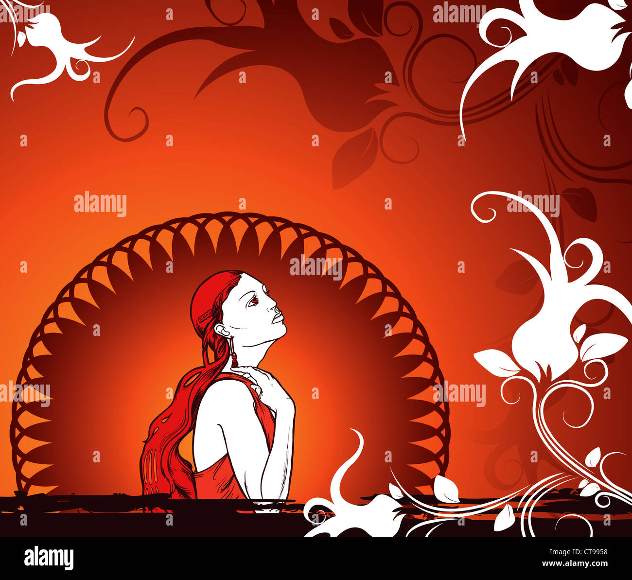 beautiful lady with floral background Stock Photo - Alamy