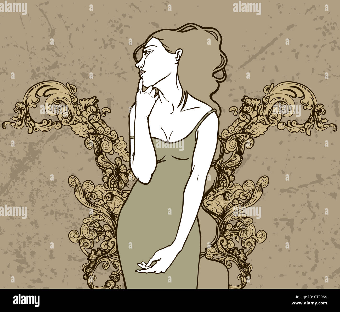 beautiful lady with floral background Stock Photo - Alamy