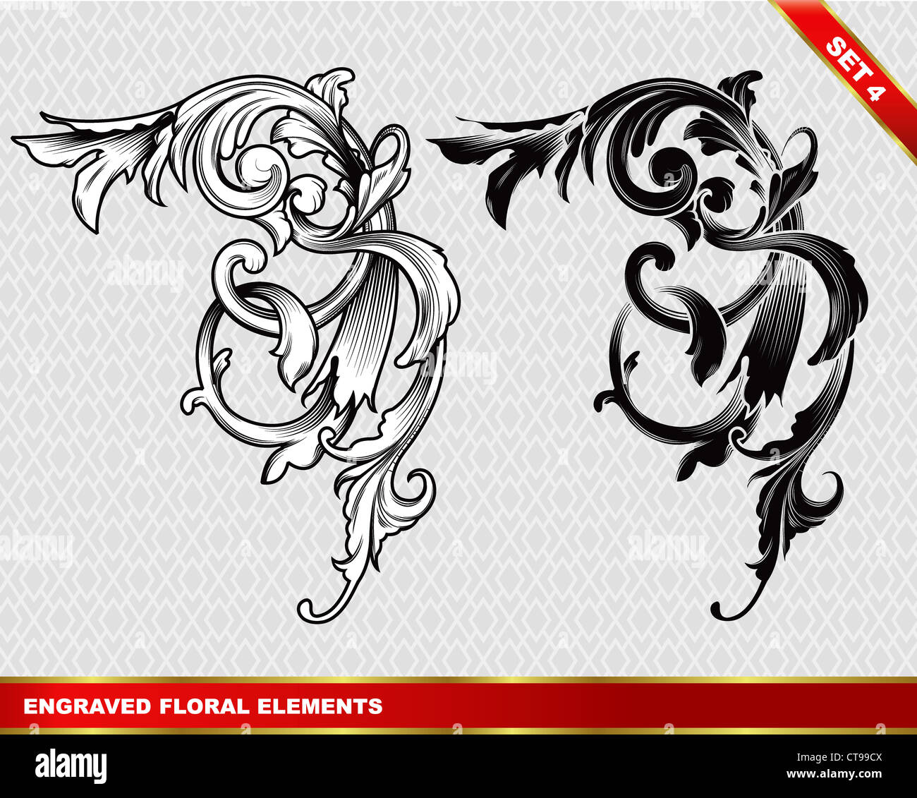 engraved floral element Stock Photo - Alamy