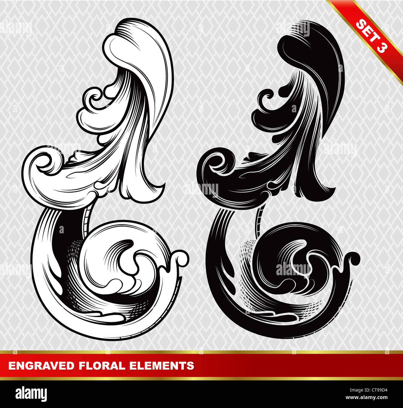 engraved floral element Stock Photo - Alamy
