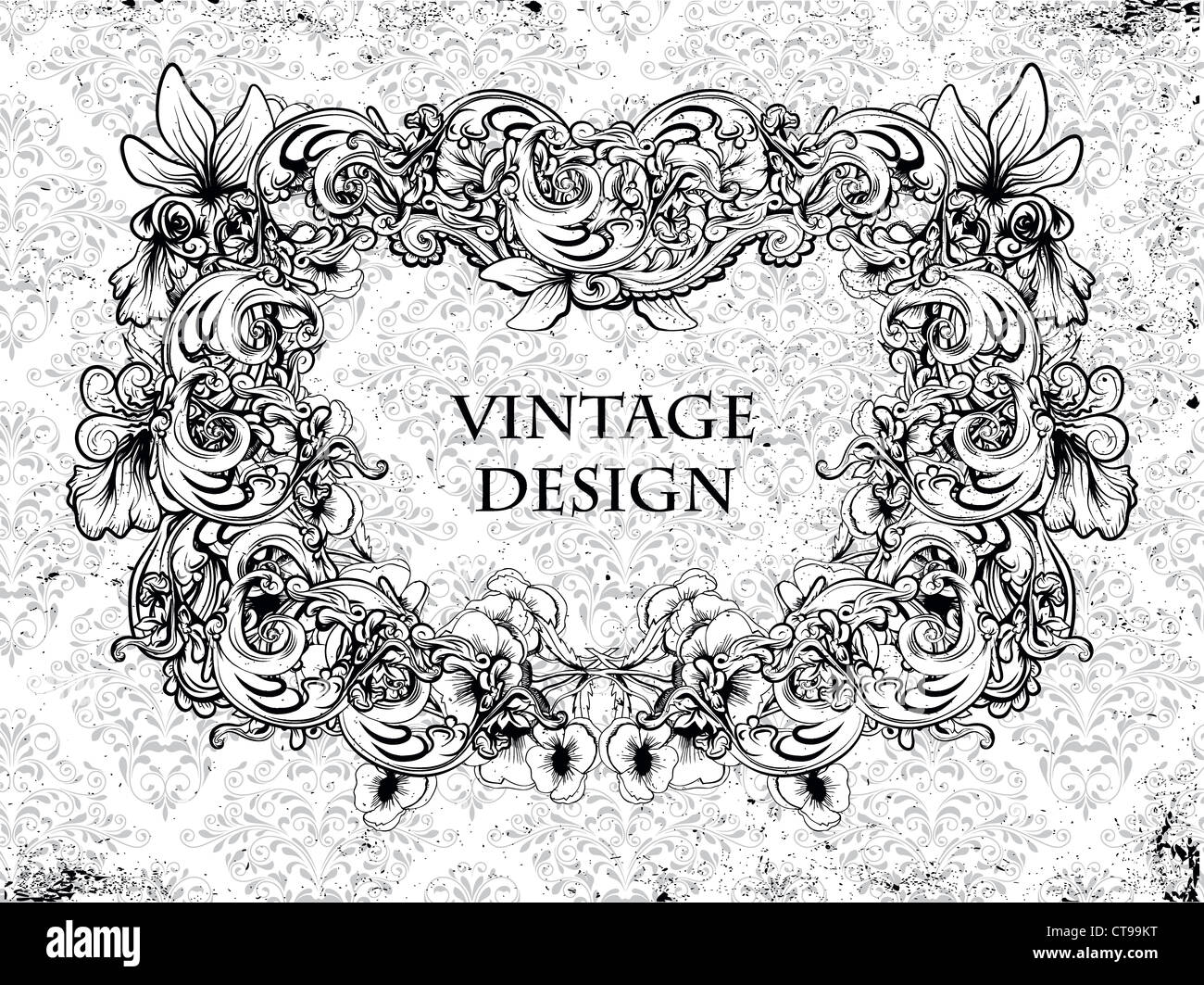 vector grunge damask background with floral frame Stock Photo - Alamy