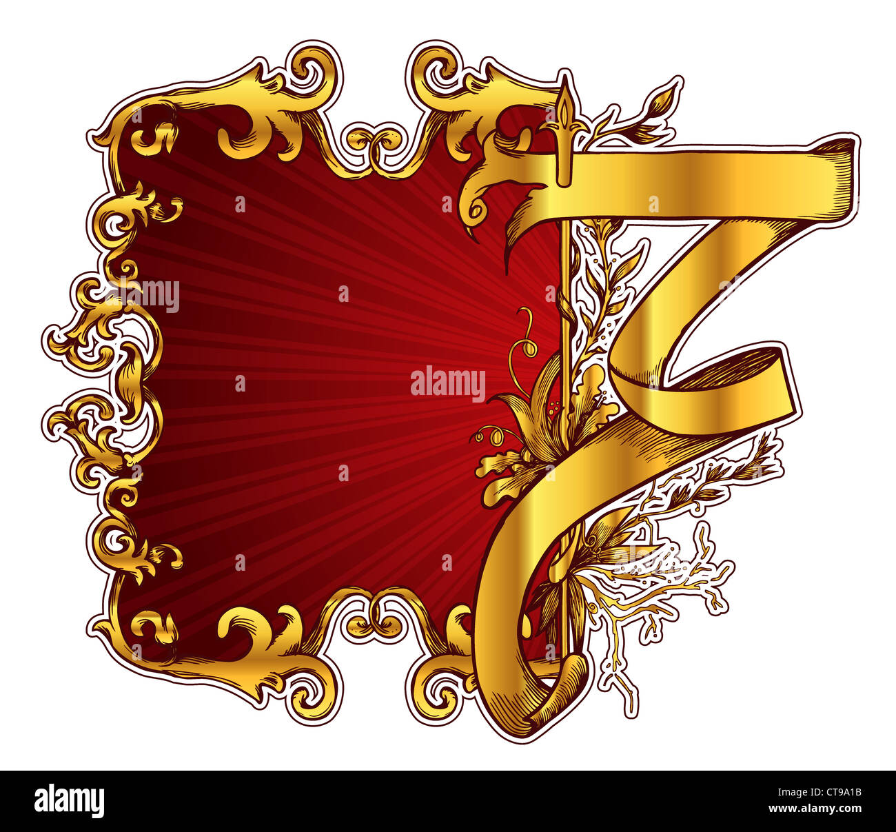 vintage illustration of a sticker with scroll Stock Photo - Alamy