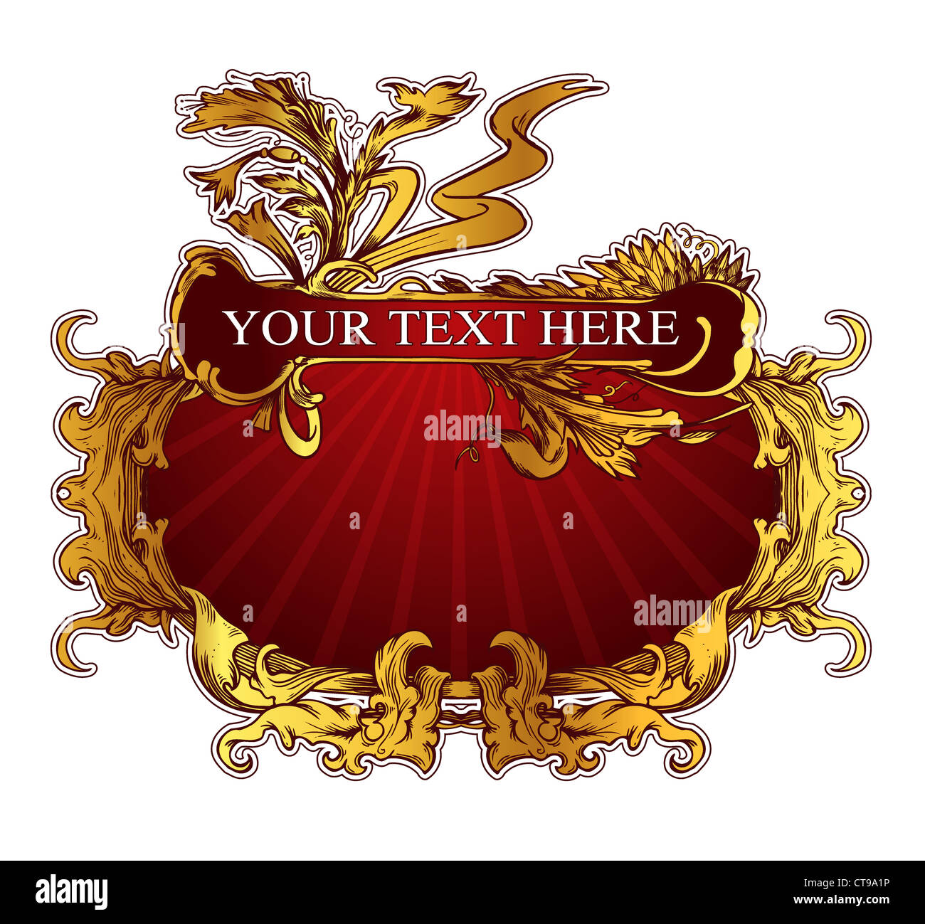 vintage illustration of a sticker with scroll Stock Photo - Alamy