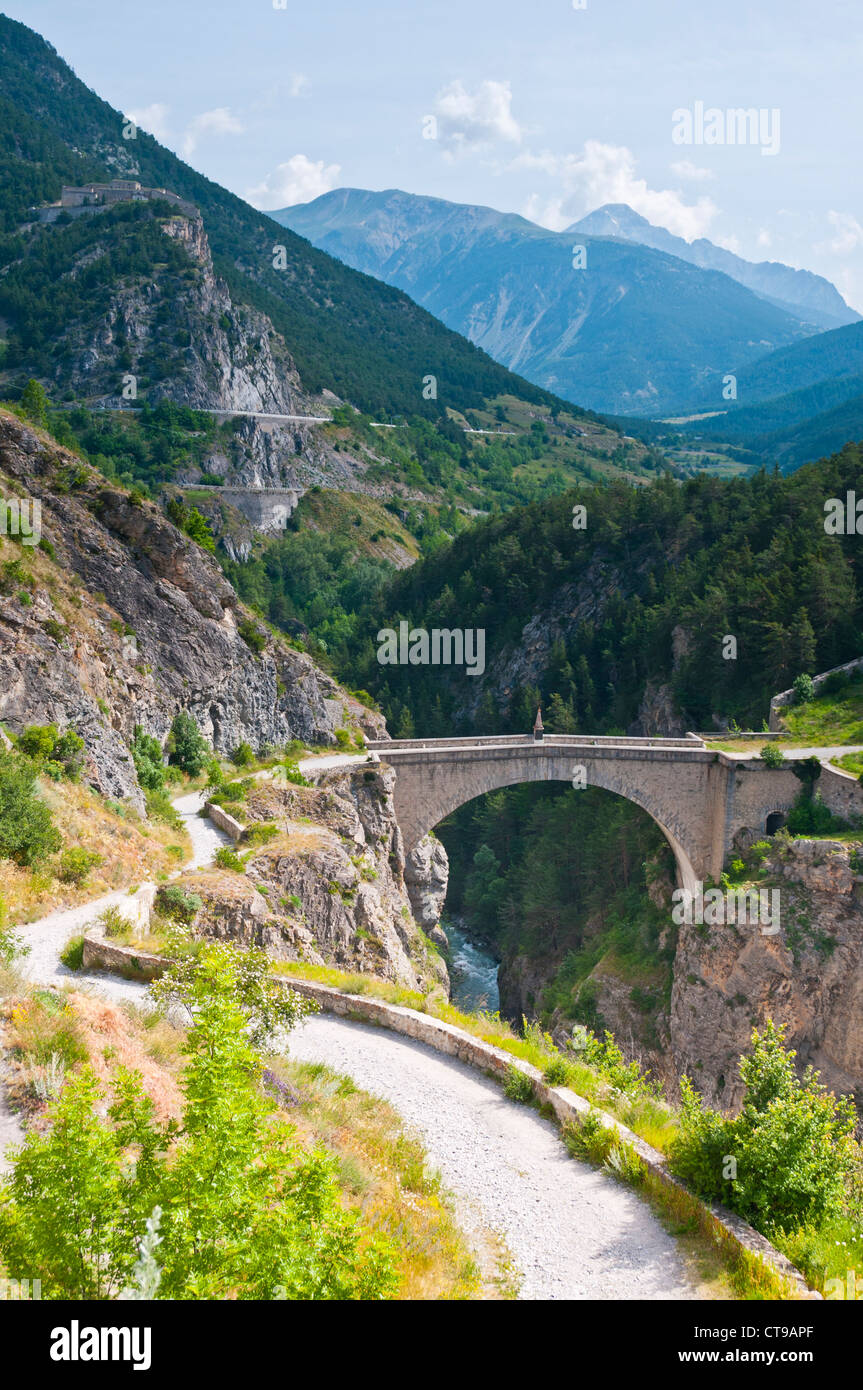Bridge over the river the old town at Briancon French Alps France ...