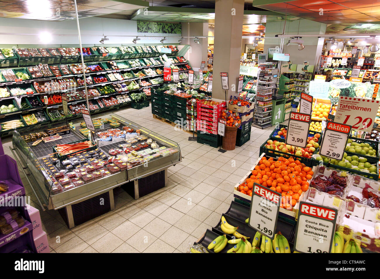 Self -service Supermarket, shelf, rack with different products, foods ...