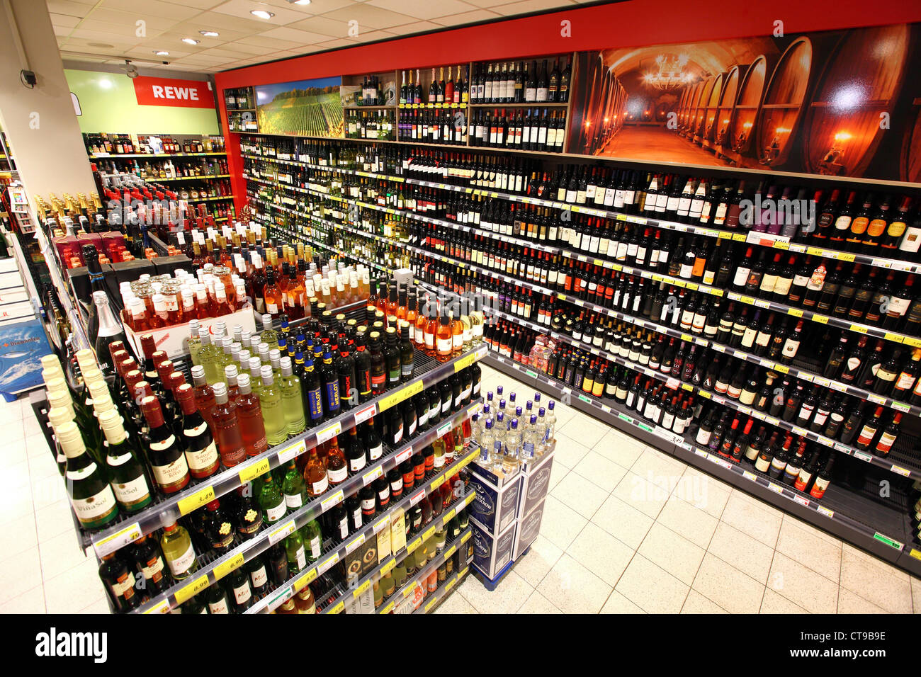 Self -service Supermarket, shelf, rack with different products, foods ...