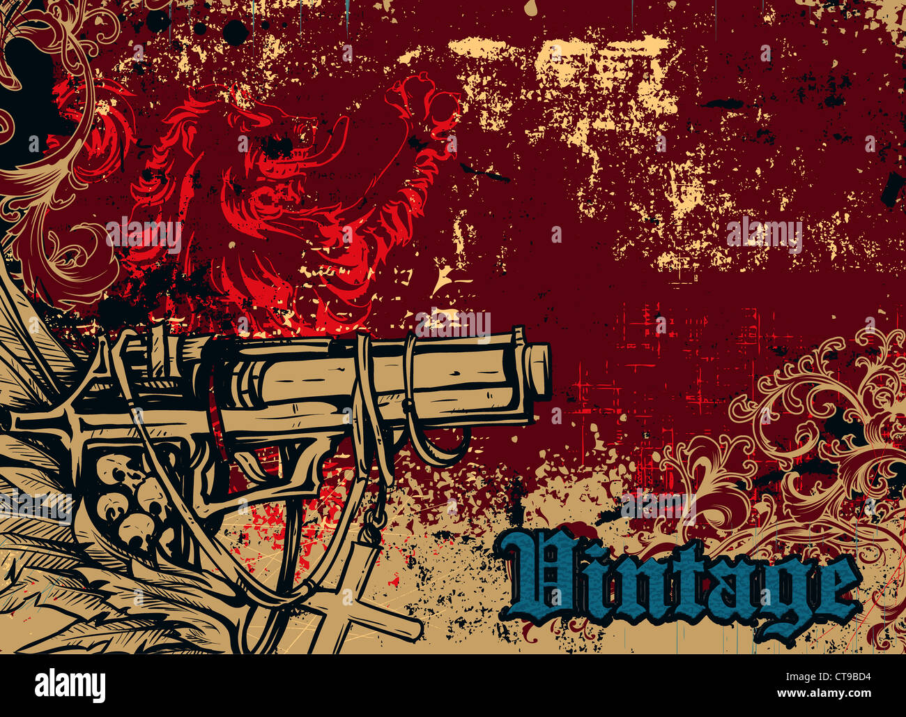 vintage ilustration with gun Stock Photo - Alamy