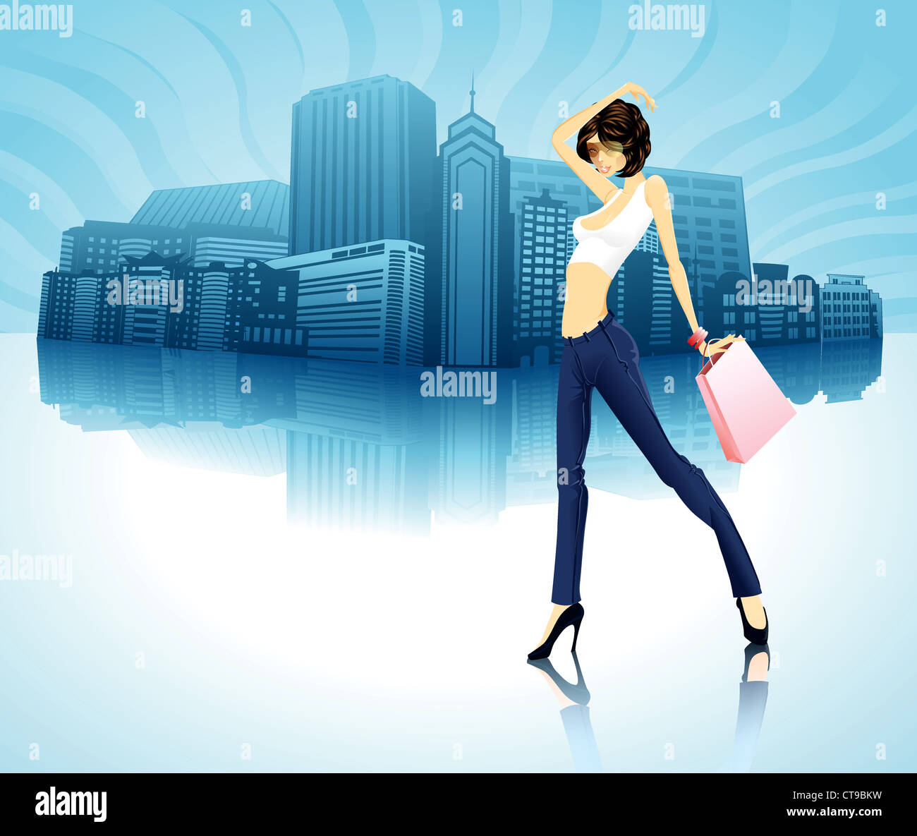 shopping girl vector illustration Stock Photo - Alamy