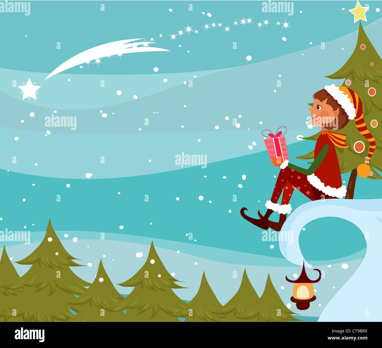 vector christmas background with elf Stock Photo - Alamy
