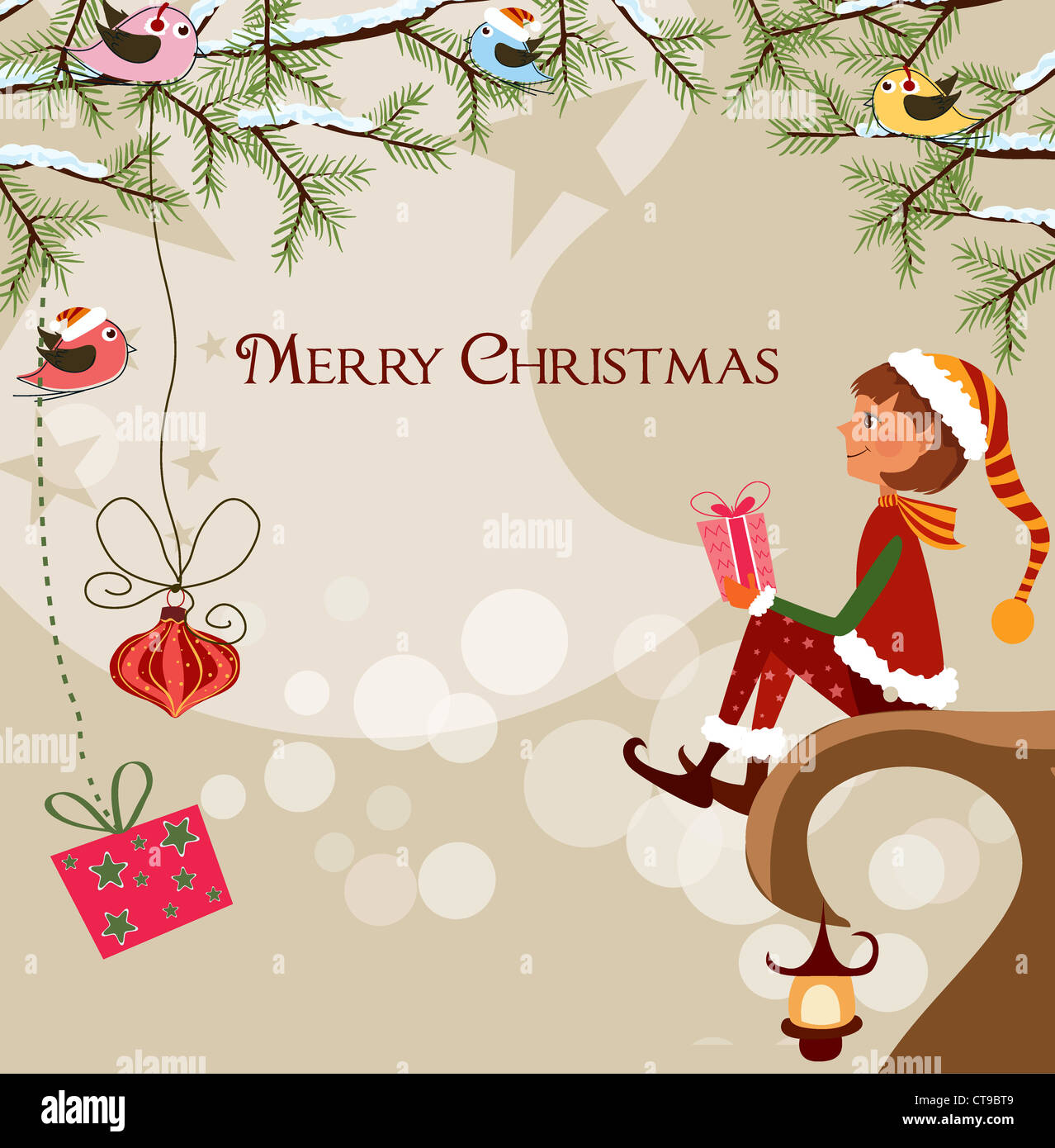 vector christmas background with elf Stock Photo - Alamy