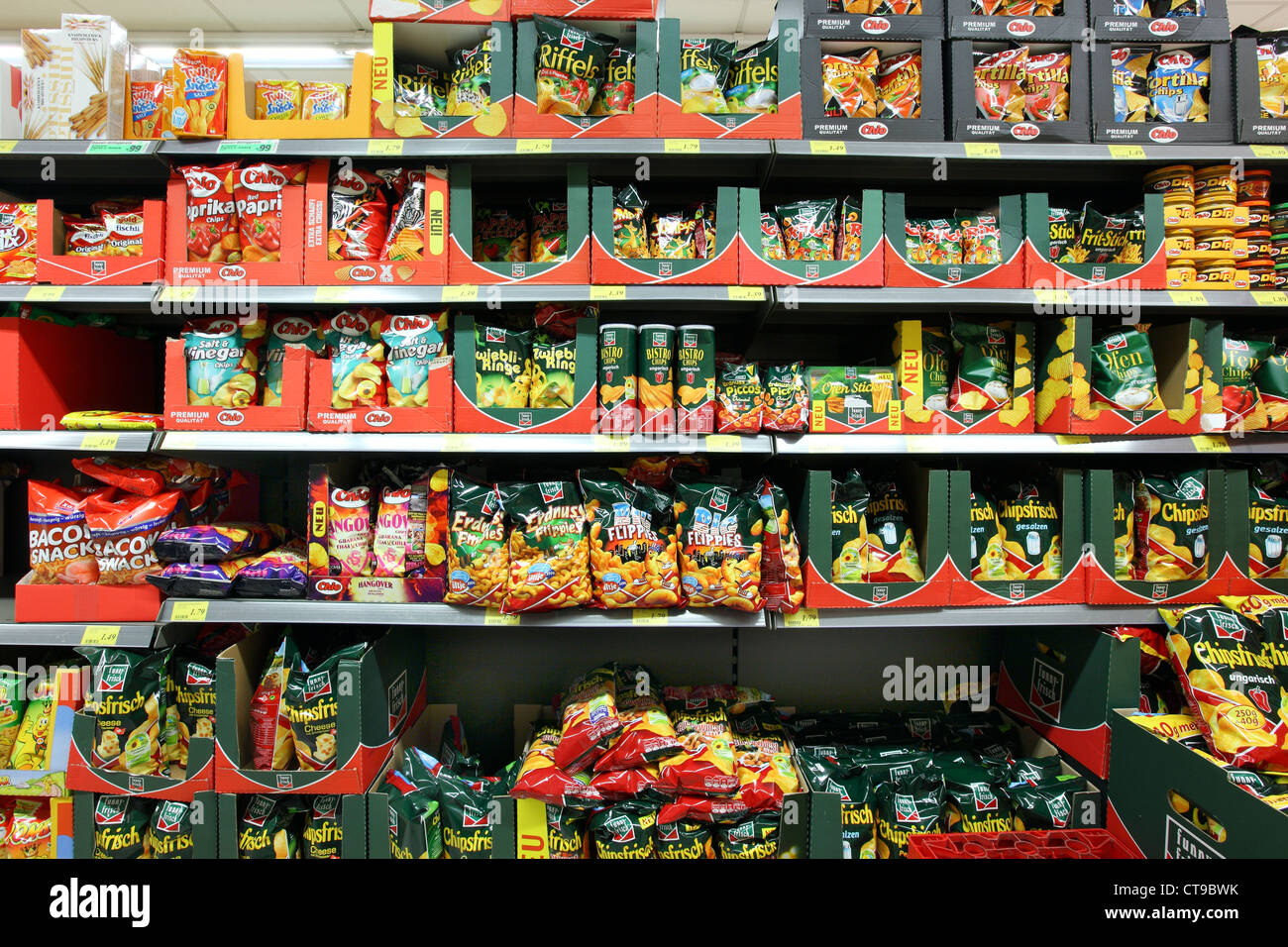 Self -service Supermarket, shelf, rack with different products, foods ... Self -service Supermarket, shelf, rack with different products, foods ...