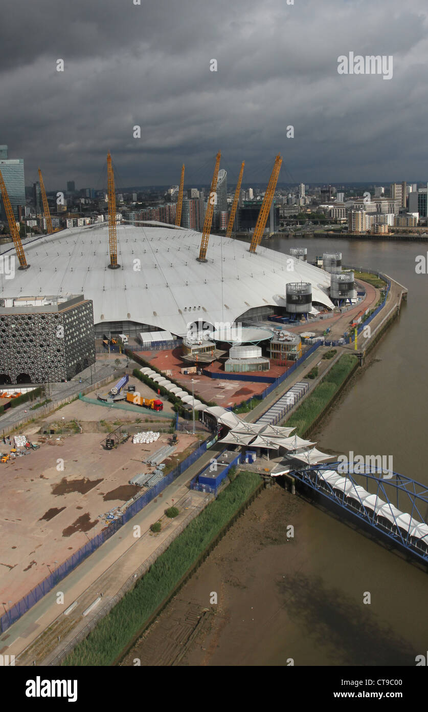 view from Emirates Air line cable car towards O2 and docklands London ...