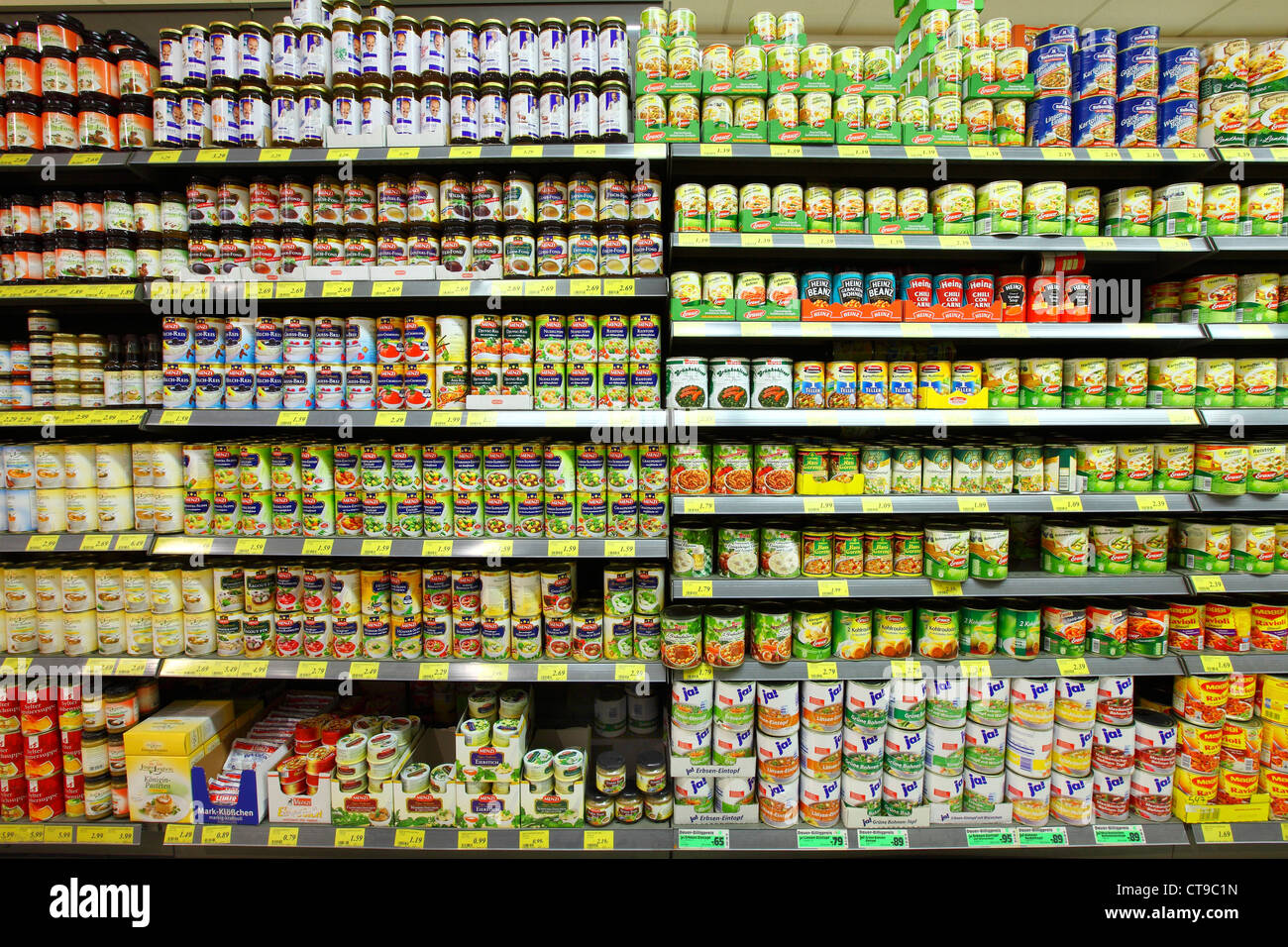 Self -service Supermarket, shelf, rack with different products, foods ...