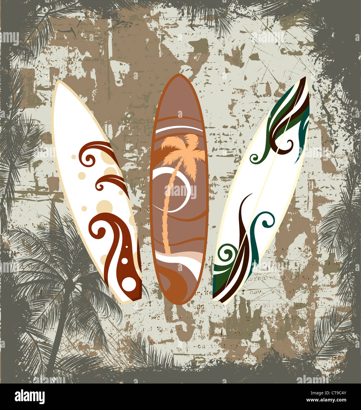 vector summer background with surf boards Stock Photo - Alamy