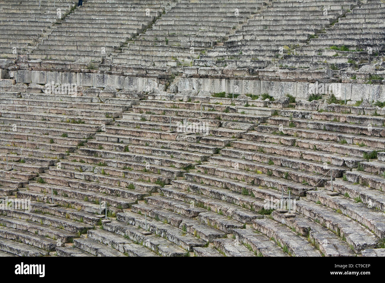 Rows of limestone seats in ancient theatre of Epidauros, Greece Stock ...