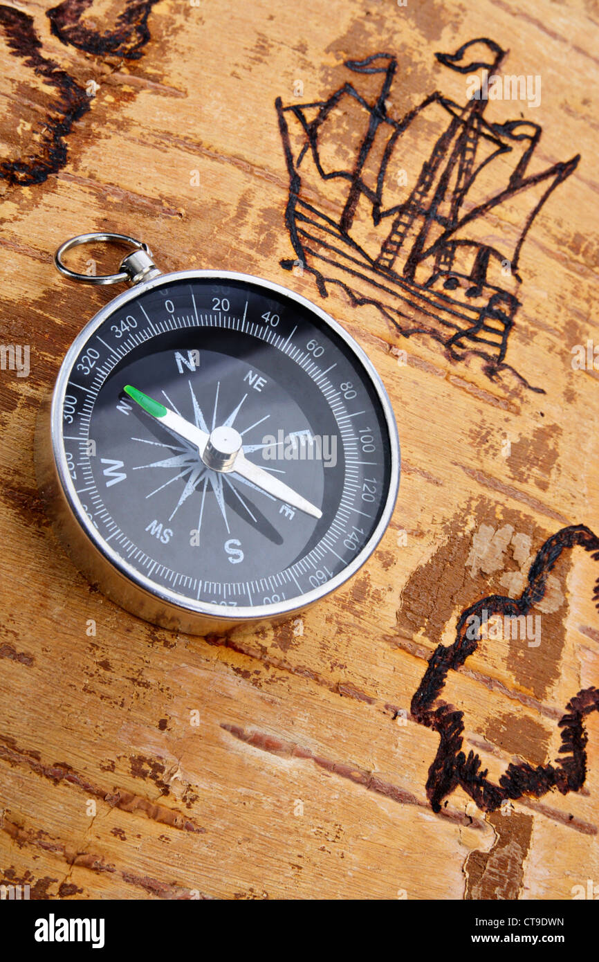Compass on marine chart on the order of olden time Stock Photo - Alamy