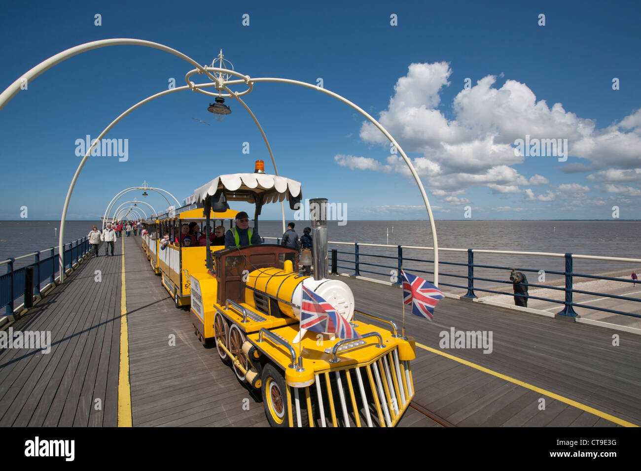 Land train on Southport pier Stock Photo - Alamy