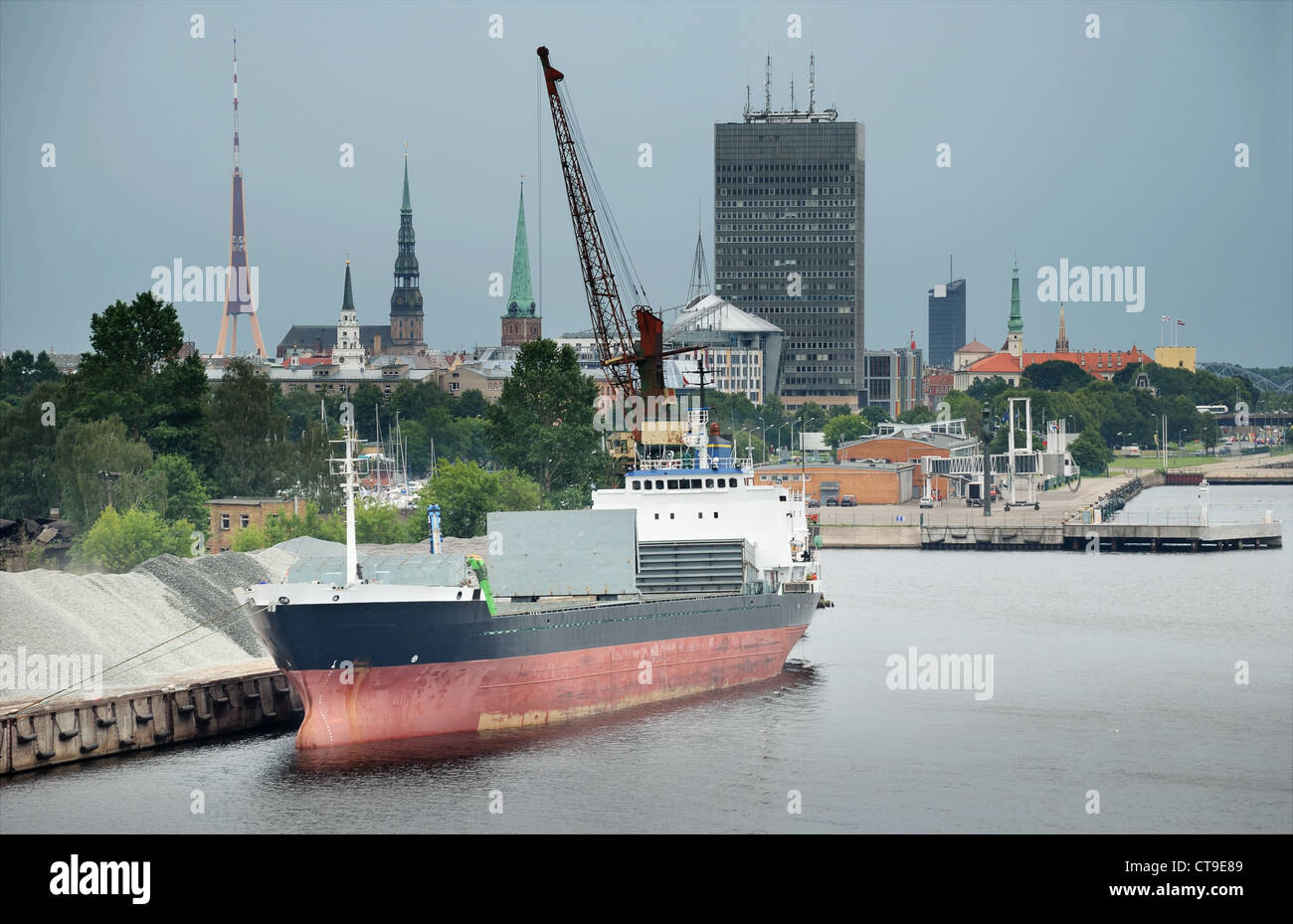 The dry-cargo ship in Riga port Stock Photo - Alamy