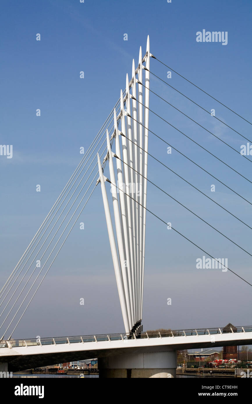 Suspension Bridge across The Manchester Ship Canal opposite Media City ...