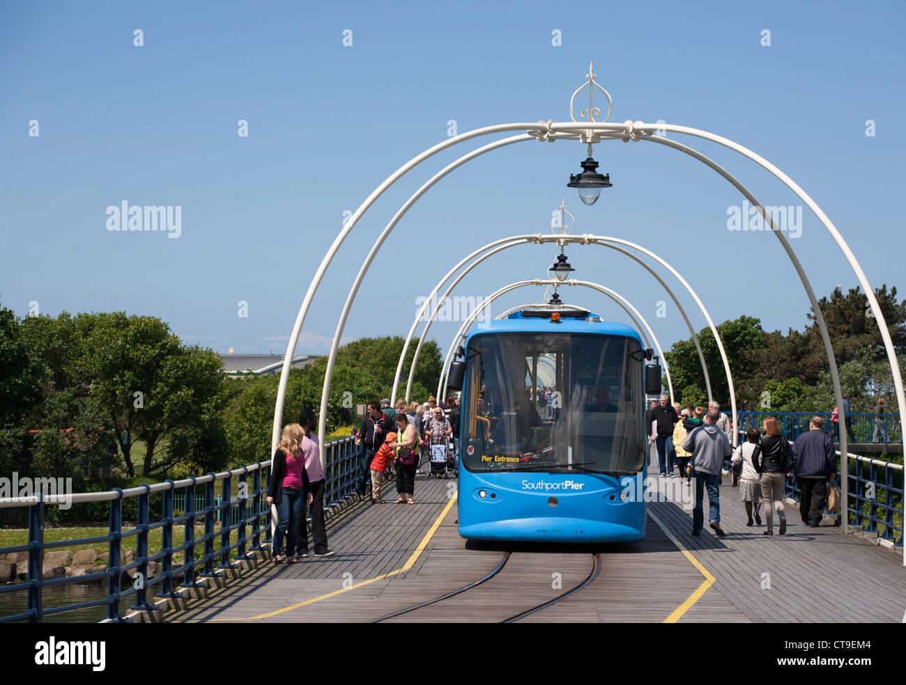 Tram on Southport Pier Stock Photo - Alamy