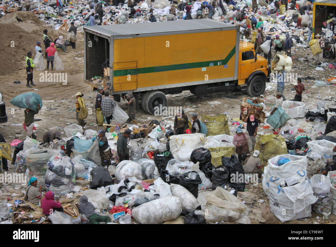 Landfill in Guatemala City. Activity of unloading garbage trucks and ...