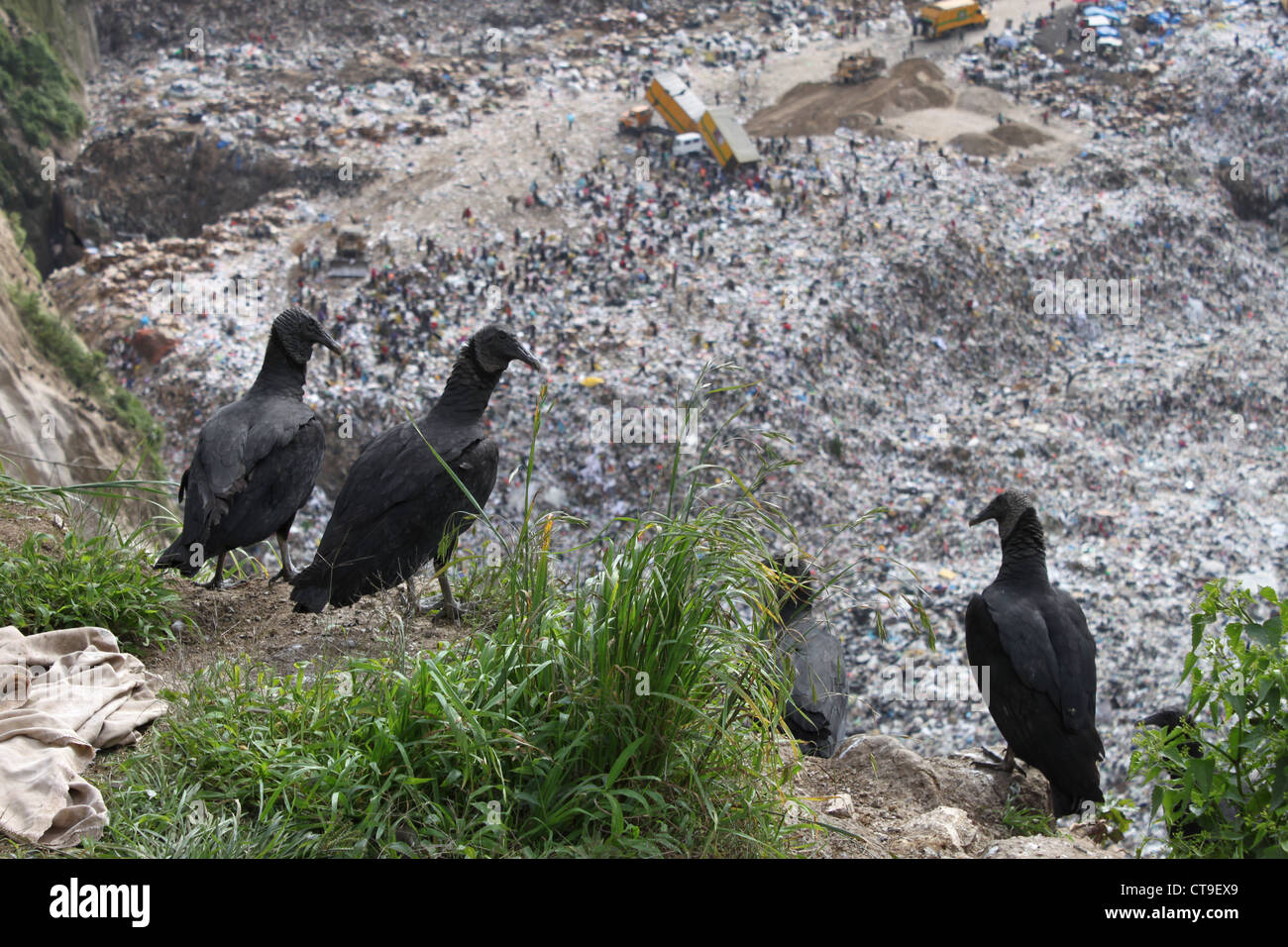 Aerial view of Landfill in Guatemala City. Activity of unloading ...