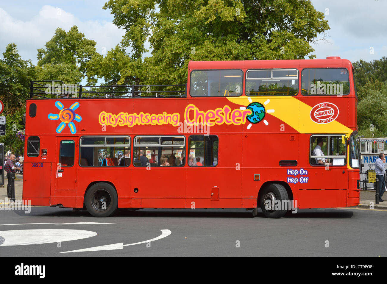 Hop on hop off City of Chester open top sightseeing bus at stop beside ...