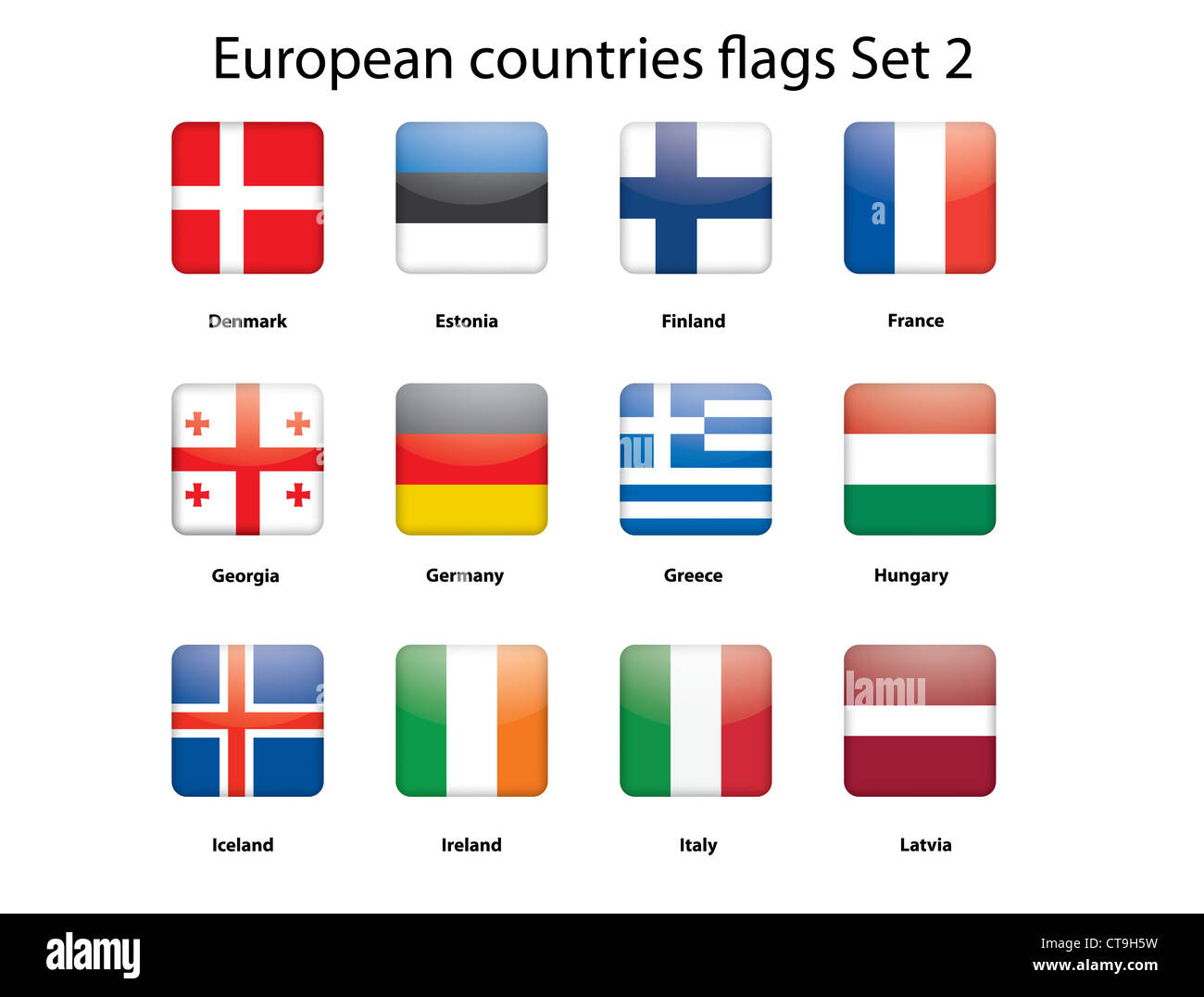buttons with European countries flags set 2 Stock Photo - Alamy