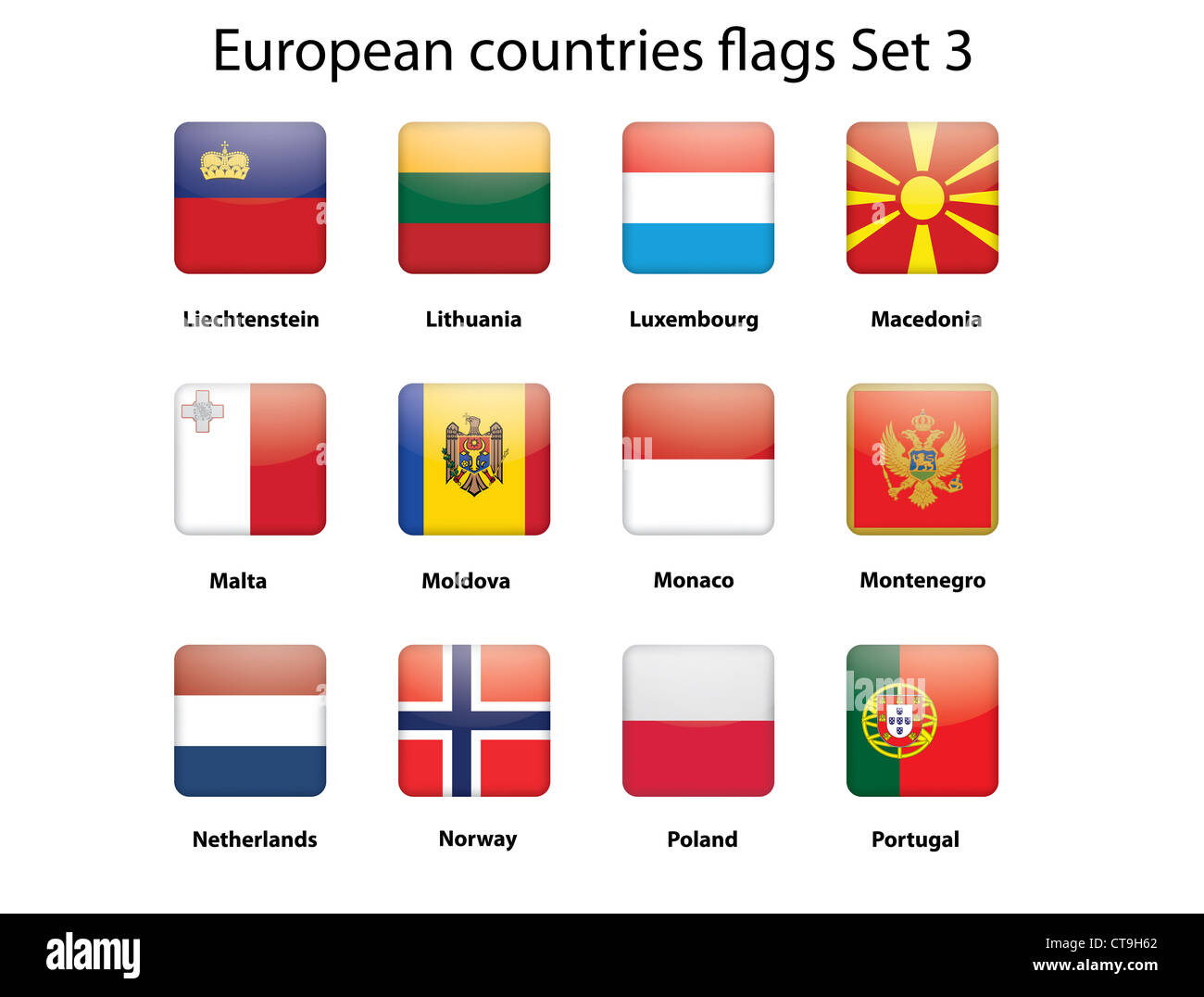 buttons with European countries flags set 3 Stock Photo - Alamy